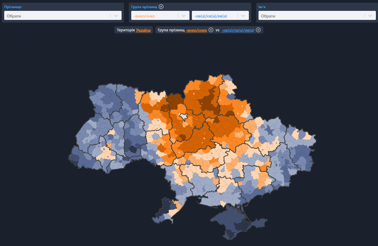 The last part (affix) of surnames in Ukraine (some explanation in the ...